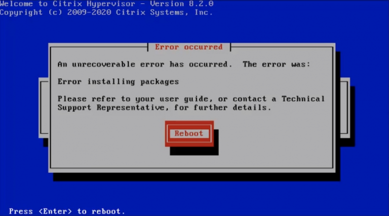 Issue: Citrix Hypervisor on HP Installation - Error Installing Packages